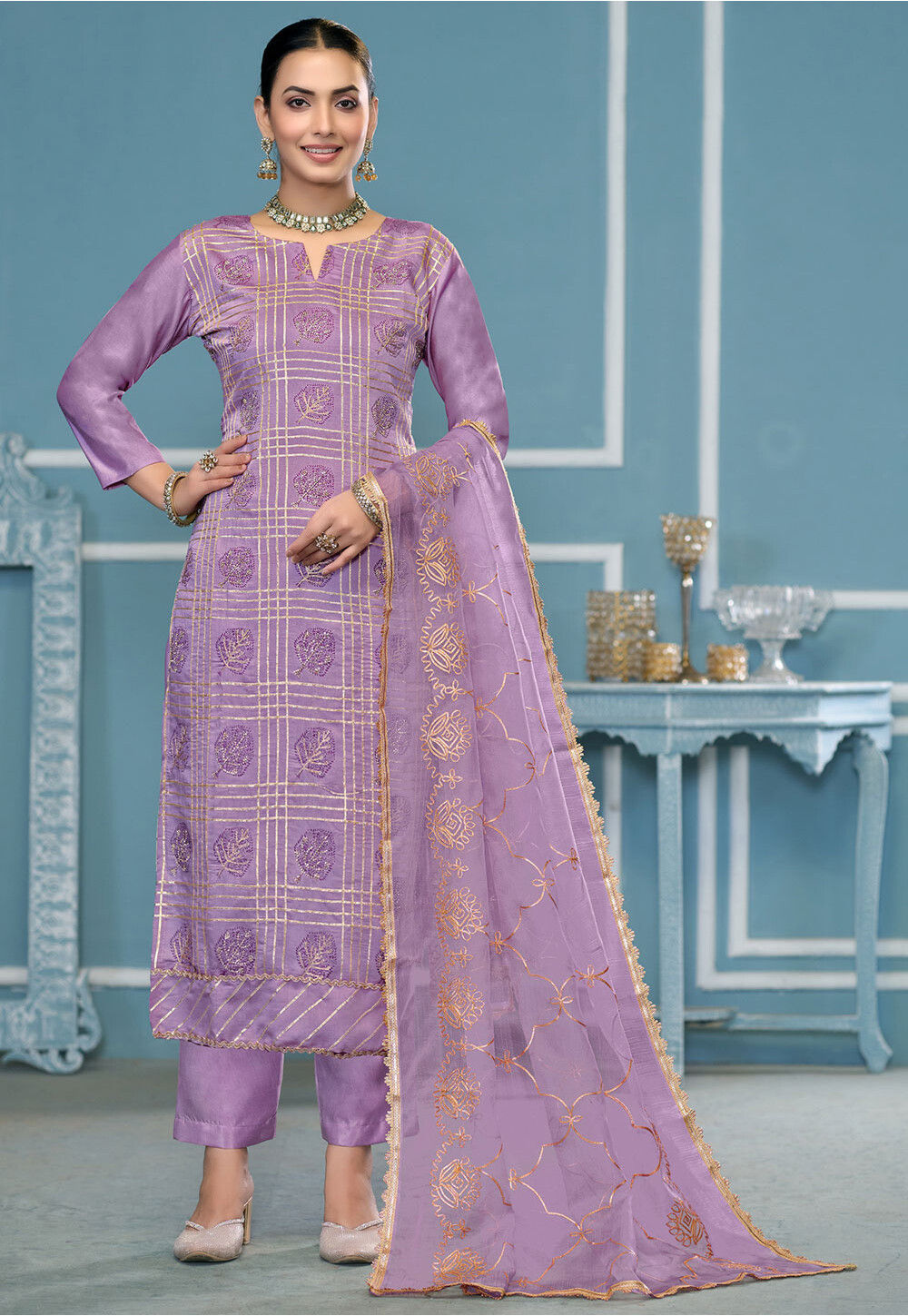 Buy Block Printed Cotton Silk Pakistani Suit in Purple Online : KYE2606 ...