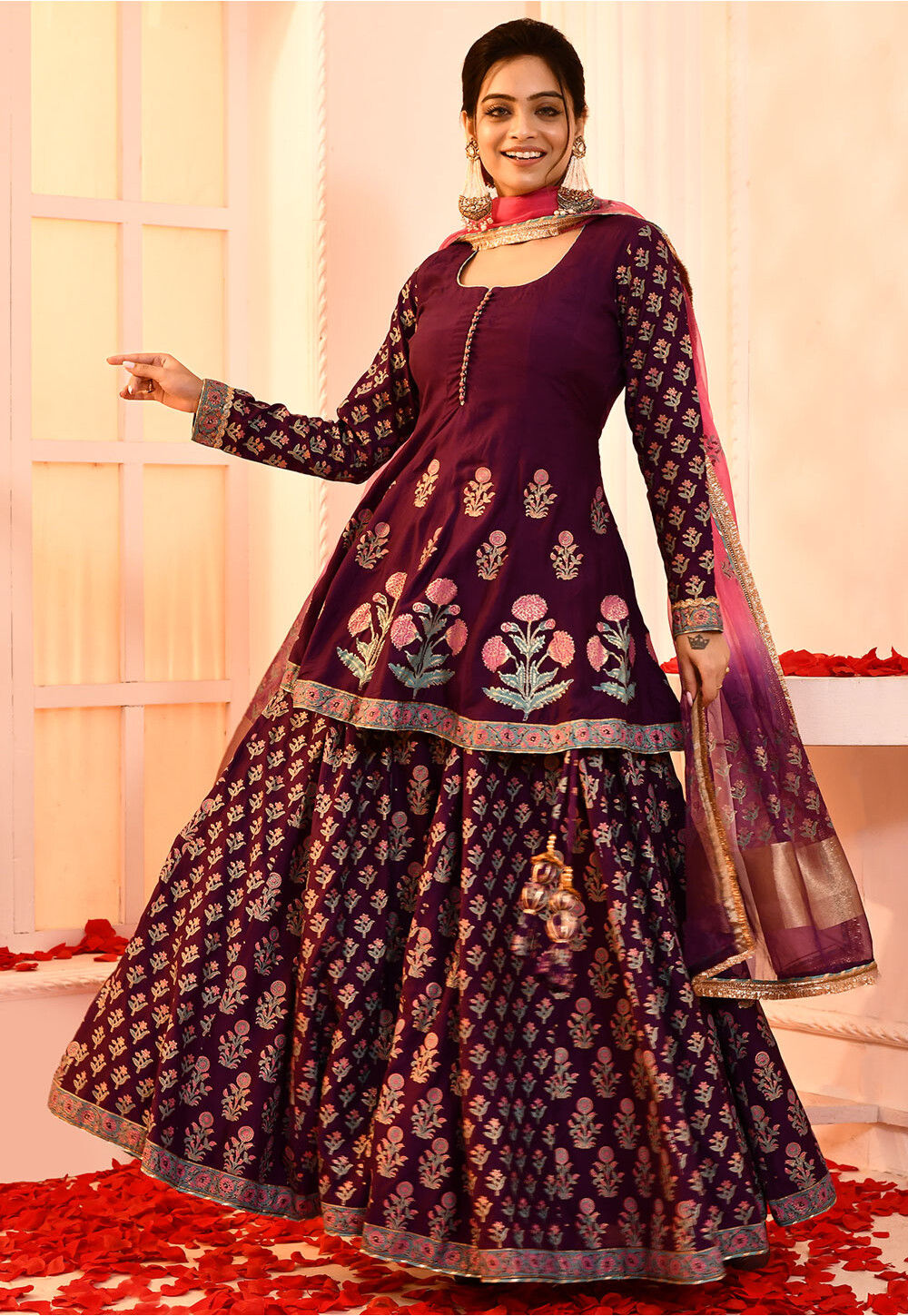 Buy Block Printed Cotton Silk Pakistani Suit in Violet Online : KBU299 ...