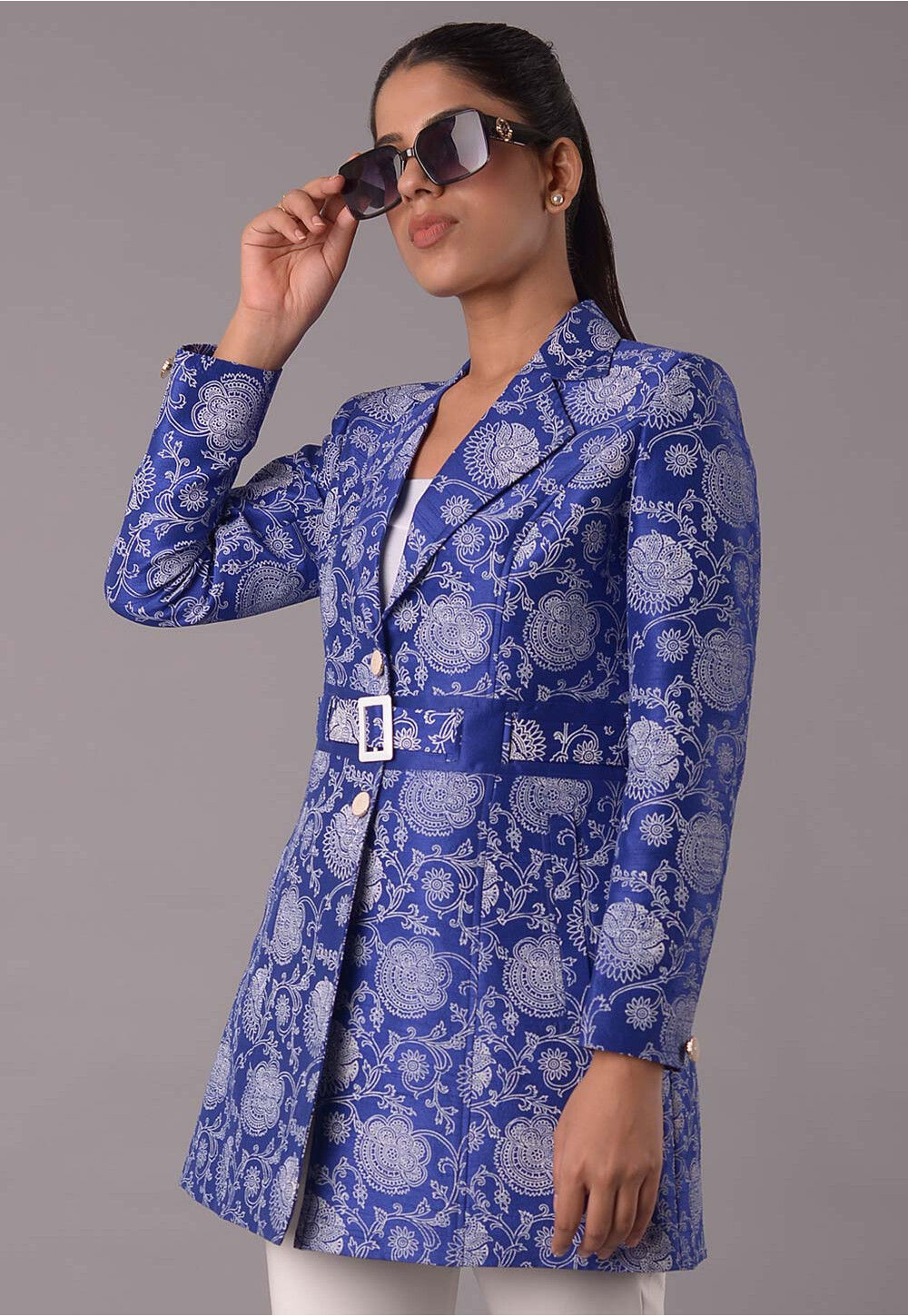 Buy Block Printed Dupion Silk Jacket in Royal Blue Online : TBN80 ...