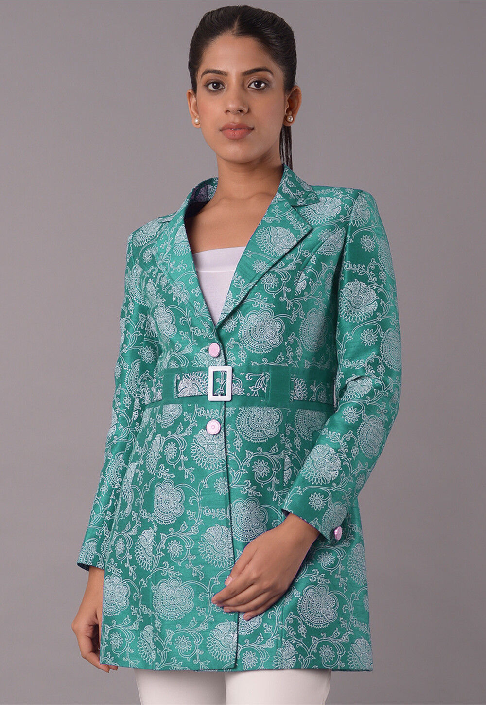Buy Block Printed Art Silk Jacket in Teal Green Online : TBN105 - Utsav ...