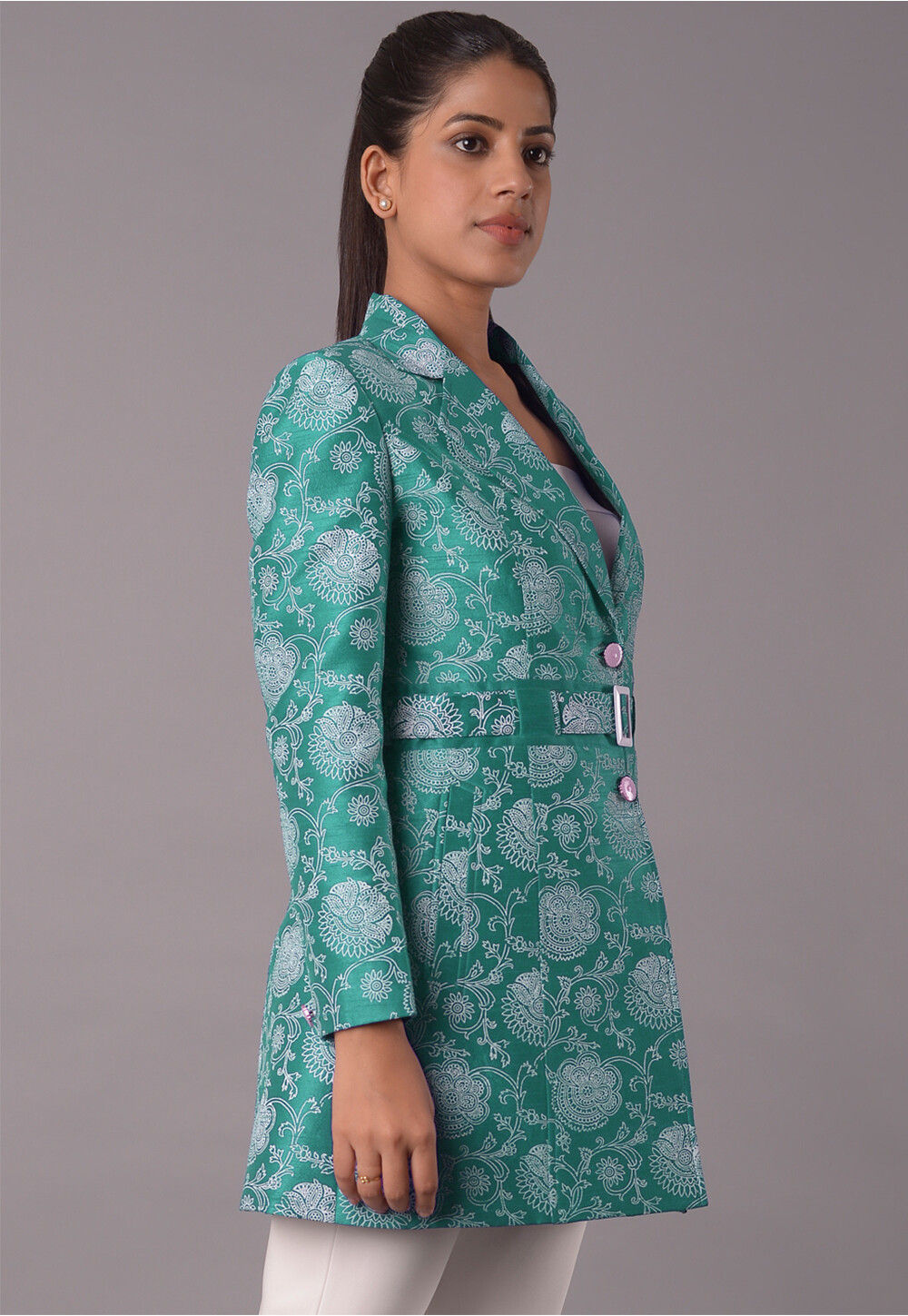 Buy Block Printed Art Silk Jacket in Teal Green Online : TBN105 - Utsav ...