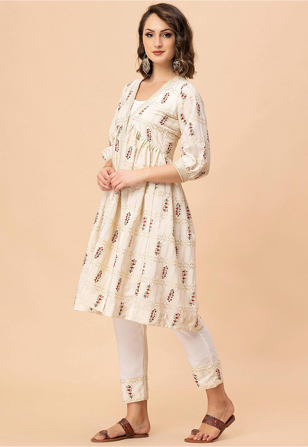 Buy Block Printed Pure Cotton Aline Kurta Set in Cream Online : TUW21 ...
