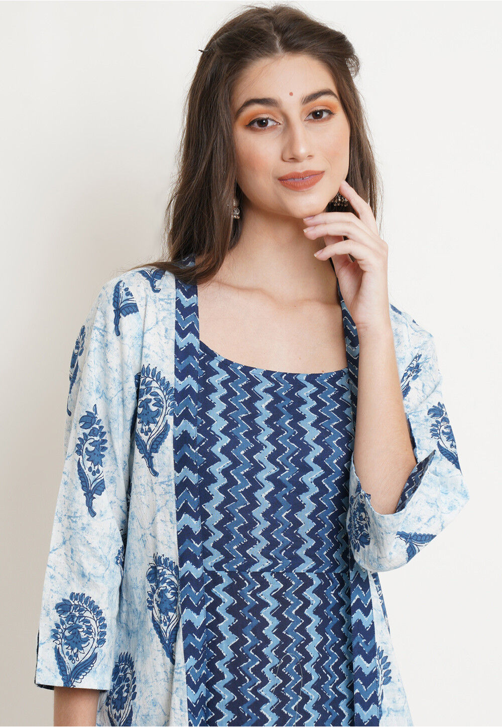 Buy Block Printed Pure Cotton Dress Shrug Set in Blue Online : TLU113 ...