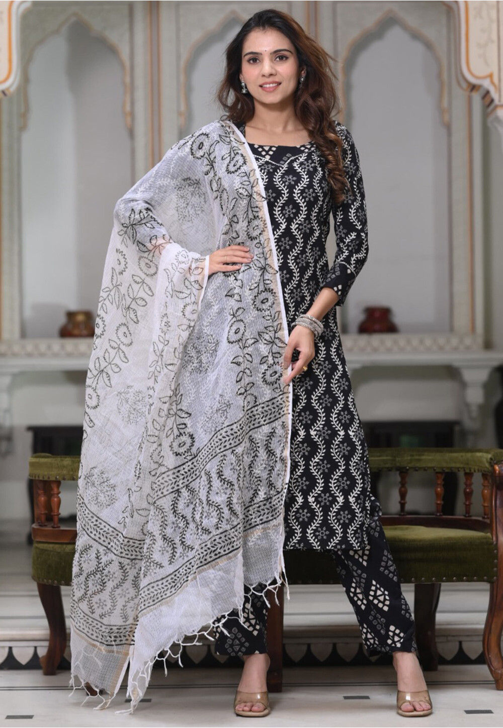 Buy Block Printed Pure Cotton Pakistani Suit in Black Online : KHBZ1752 ...