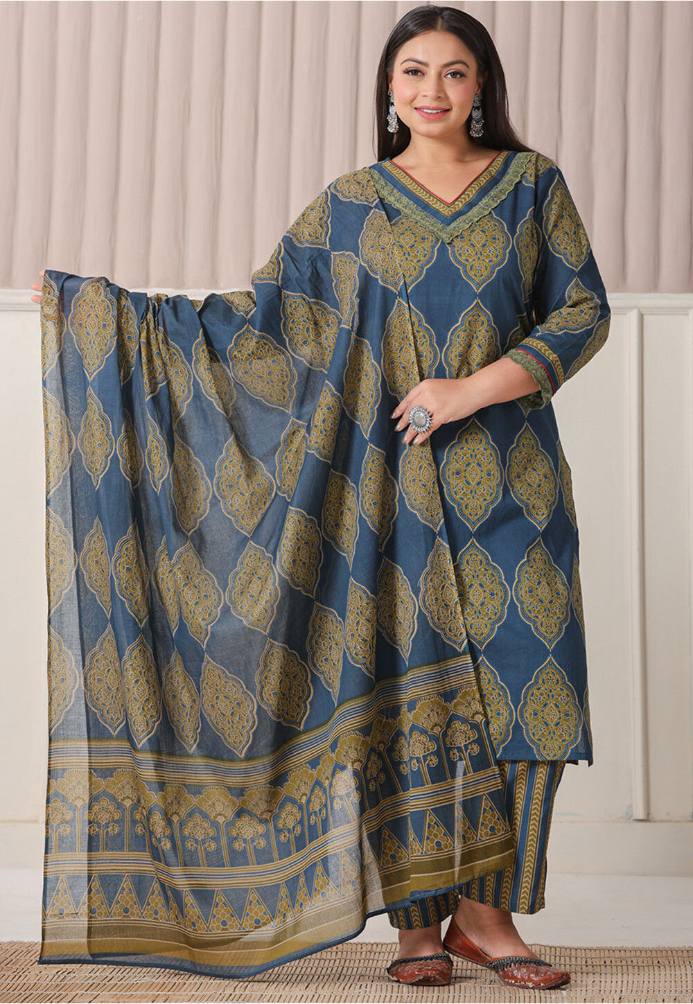 Buy Block Printed Pure Cotton Pakistani Suit in Blue Online : KJL2133 ...