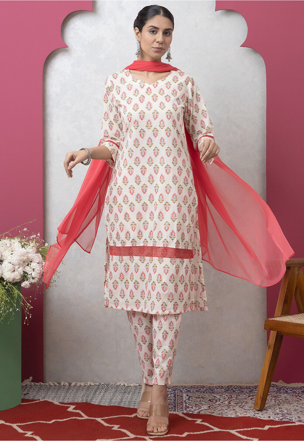 Buy Block Printed Pure Cotton Pakistani Suit in Cream Online : KTQ110 ...