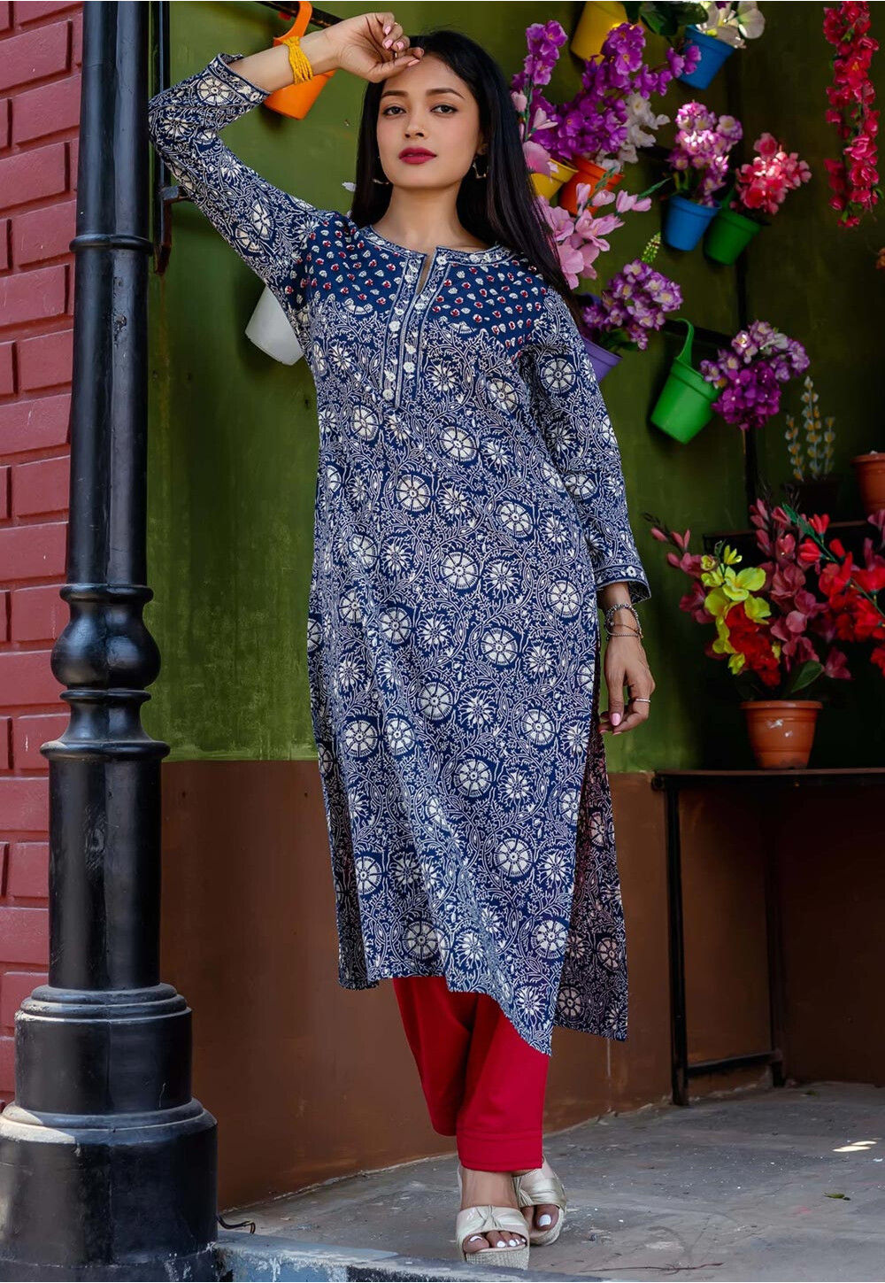 Buy Block Printed Pure Cotton Pakistani Suit in Dark Blue Online ...