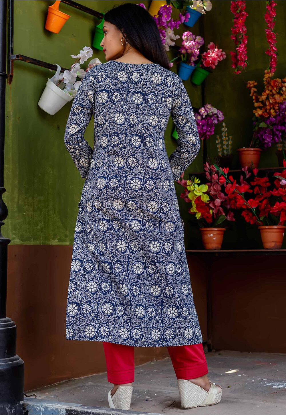 Buy Block Printed Pure Cotton Pakistani Suit in Dark Blue Online ...