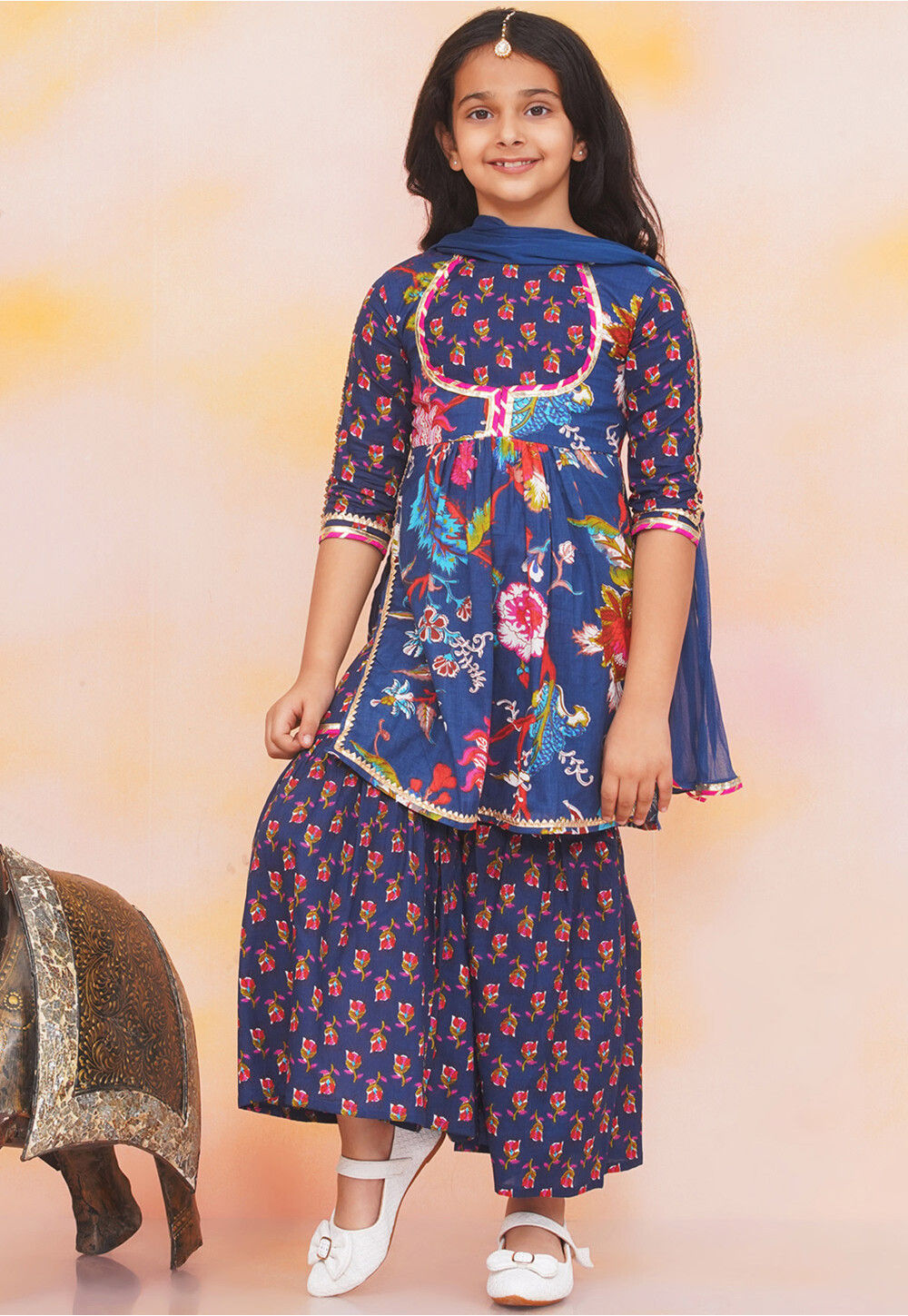 Buy Block Printed Pure Cotton Pakistani Suit in Navy Blue Online ...