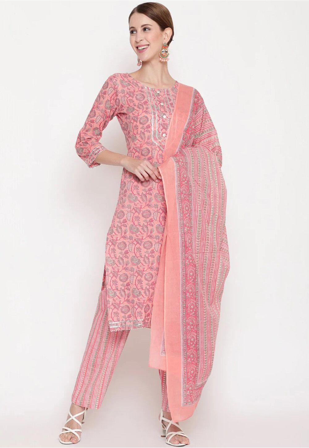 Buy Block Printed Pure Cotton Pakistani Suit in Peach Online : KQS122 ...