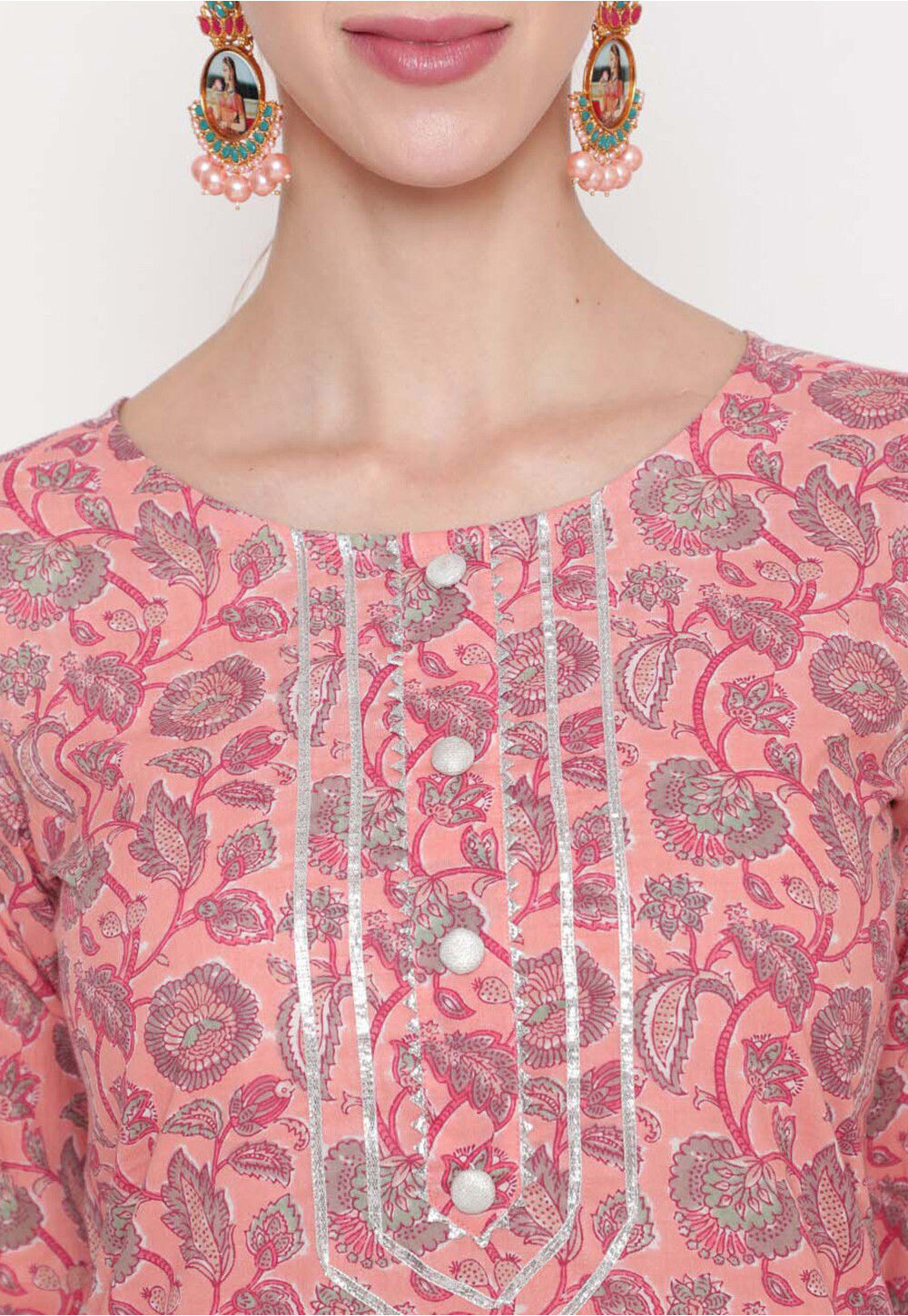 Buy Block Printed Pure Cotton Pakistani Suit in Peach Online : KQS122 ...