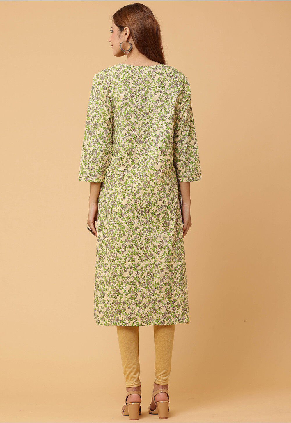 Buy Block Printed Pure Cotton Straight Kurta Set in Light Yellow Online ...