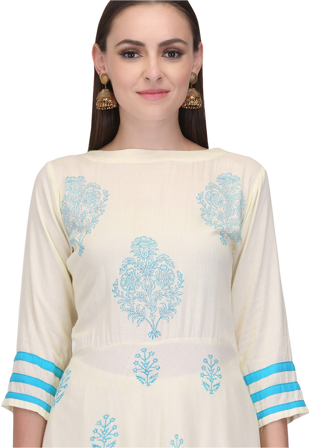 Buy Block Printed Rayon Pakistani Suit in Cream Online : KMV163 - Utsav ...