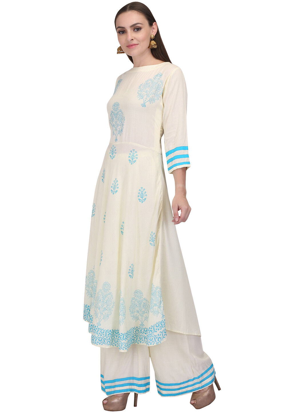 Buy Block Printed Rayon Pakistani Suit in Cream Online : KMV163 - Utsav ...