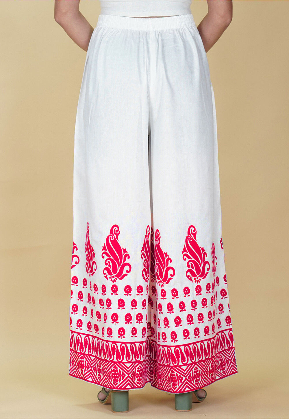 Buy Block Printed Rayon Palazzo in White Online : BSY254 - Utsav Fashion