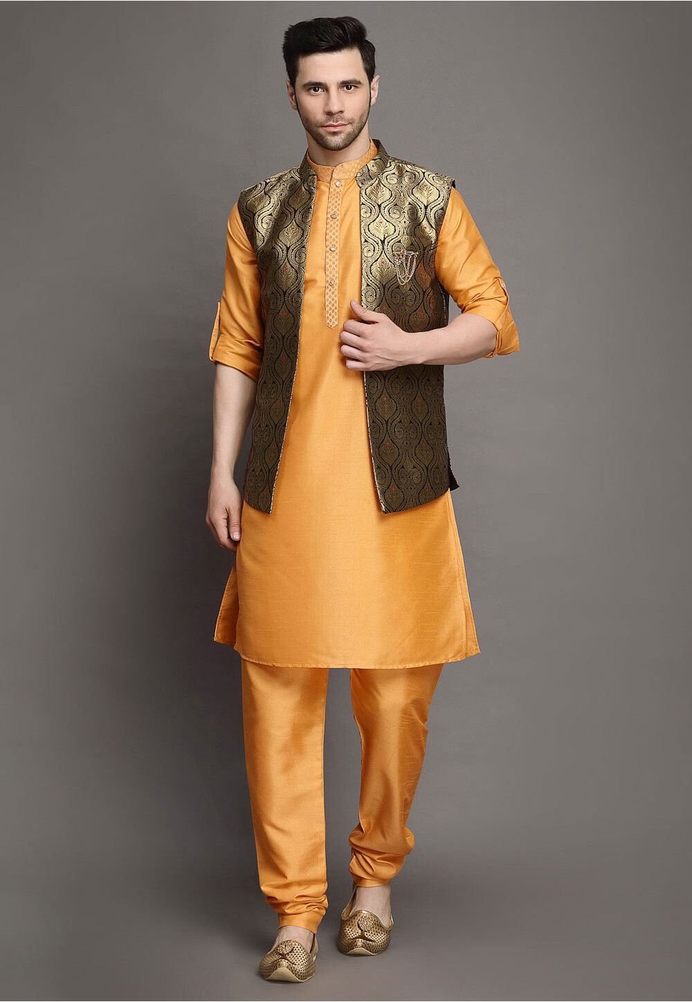 Buy Brocade Art Silk Kurta Jacket Set in Orange Online : MXX81 - Utsav ...