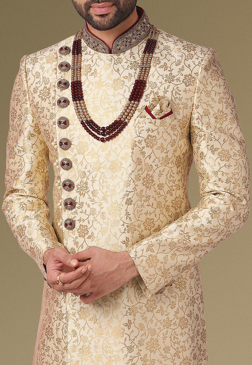 Buy Brocade Asymmetric Sherwani in Cream Online : MLY167 - Utsav Fashion