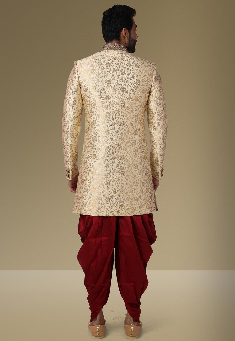 Buy Brocade Asymmetric Sherwani in Cream Online : MLY167 - Utsav Fashion