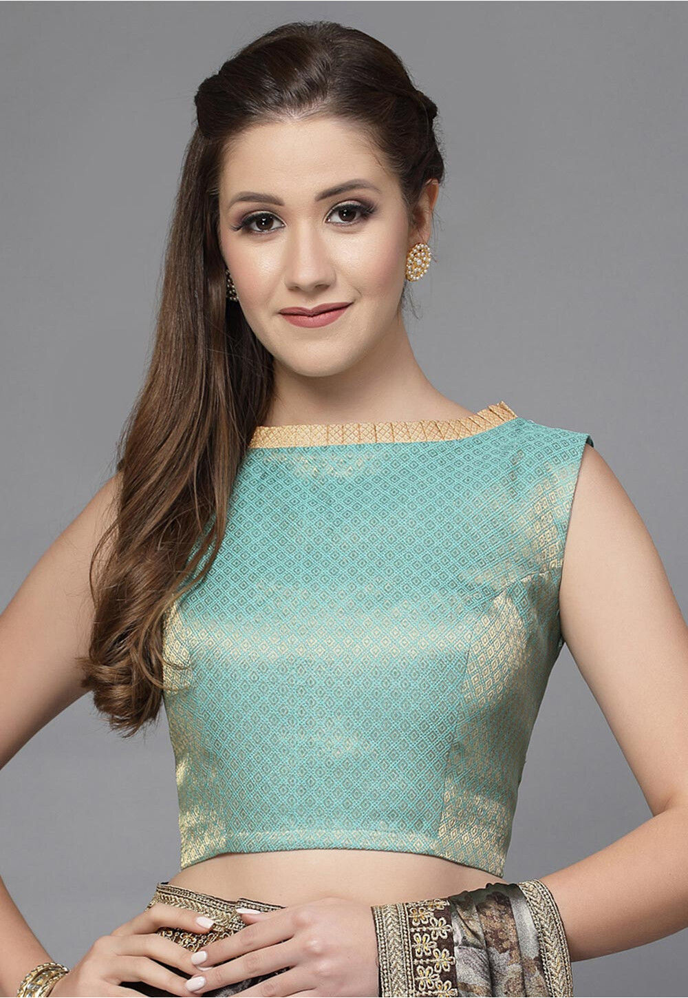 Buy Brocade Back Tie Up Blouse in Teal Blue Online : UAC172 - Utsav Fashion