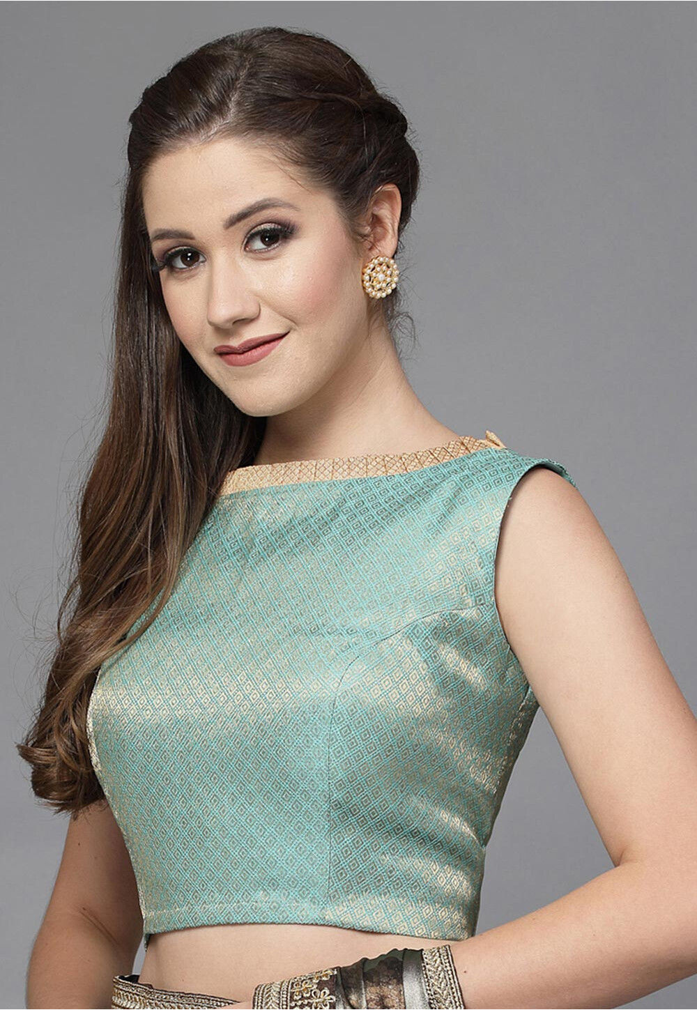 Buy Brocade Back Tie Up Blouse in Teal Blue Online : UAC172 - Utsav Fashion