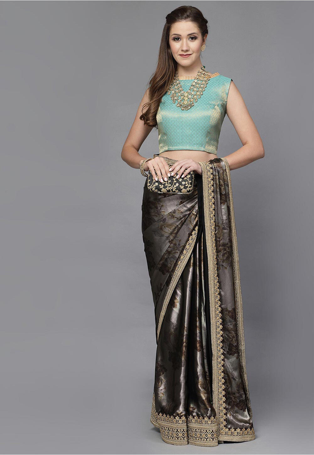 Buy Brocade Back Tie Up Blouse in Teal Blue Online : UAC172 - Utsav Fashion