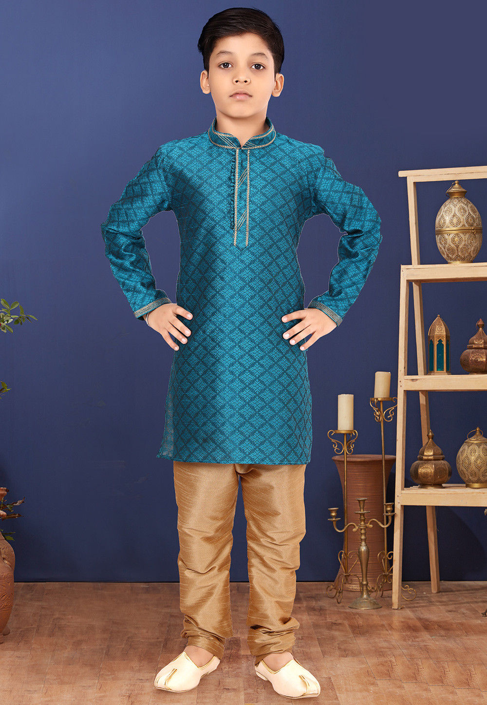 Buy Brocade Kurta Set in Teal Blue Online : UTD104 - Utsav Fashion