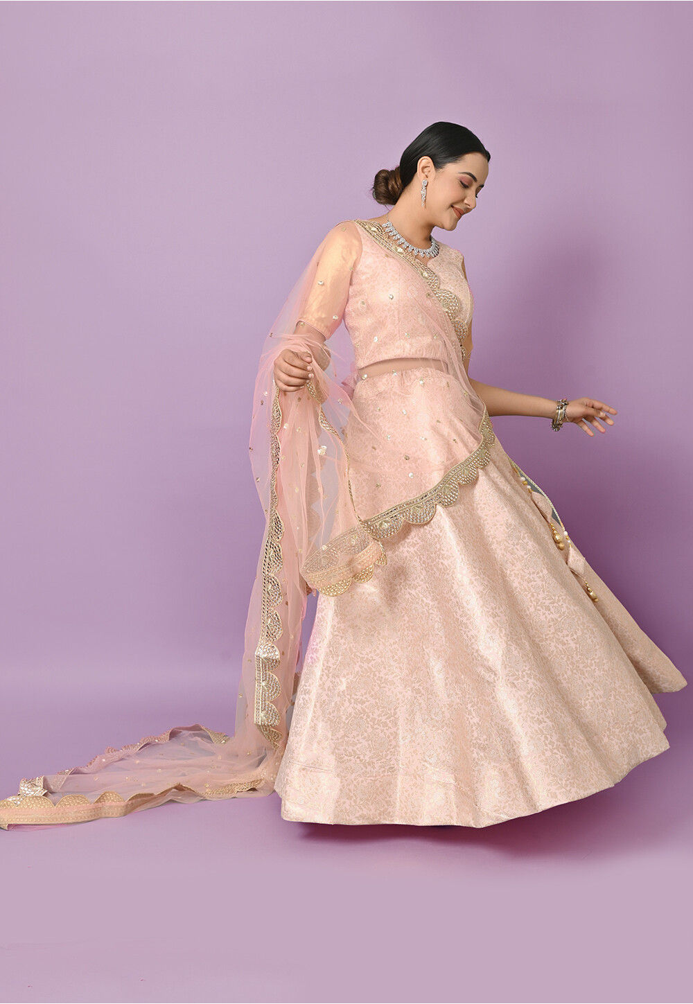 Buy Brocade Lehenga in Peach Online : LJN1853 - Utsav Fashion