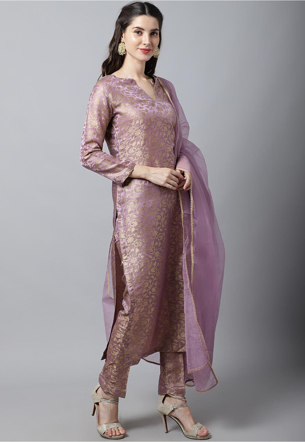 Buy Brocade Pakistani Suit in Light Purple Online : KNV383 - Utsav Fashion