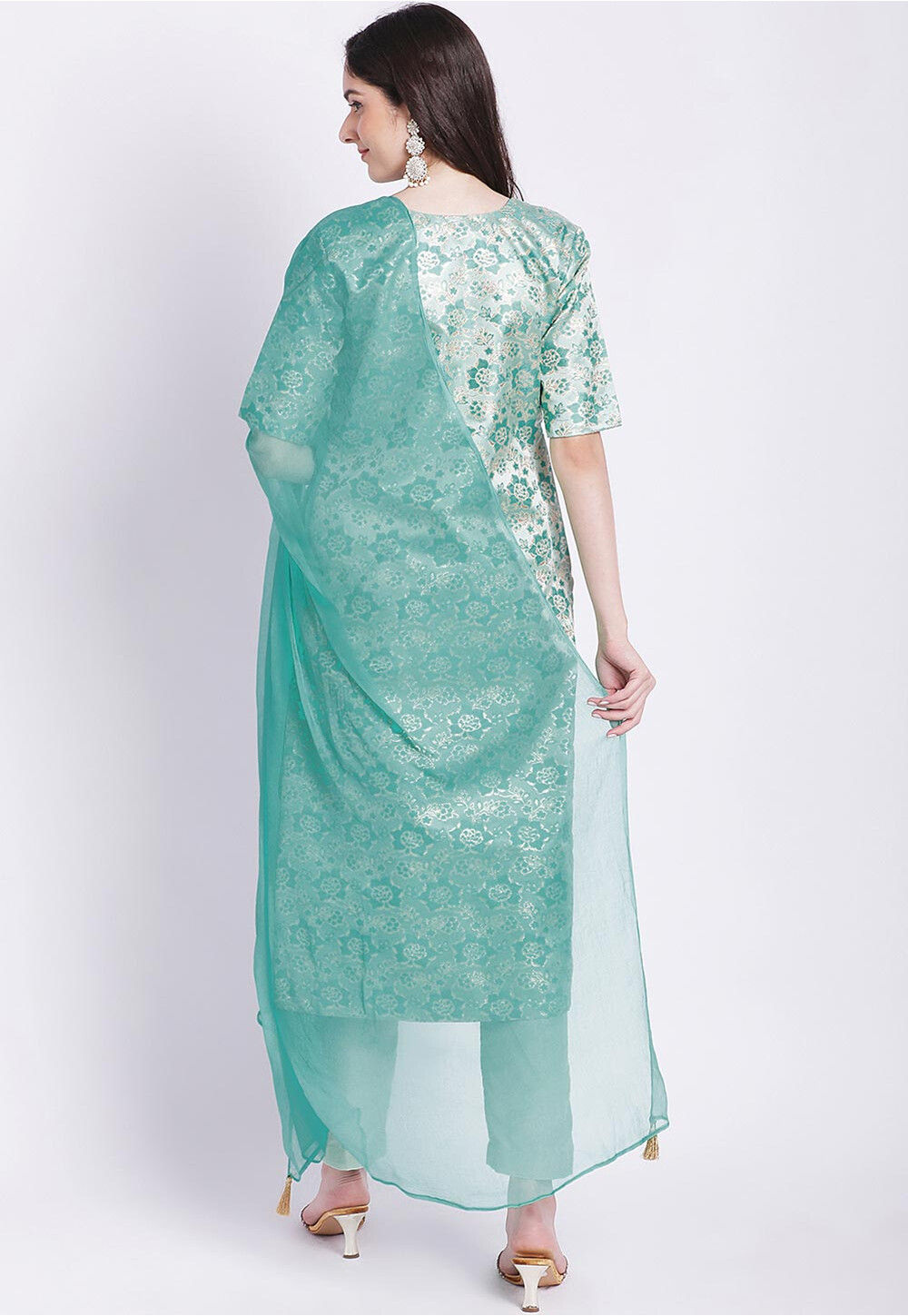 Buy Brocade Pakistani Suit in Pastel Green Online : KNV473 - Utsav Fashion