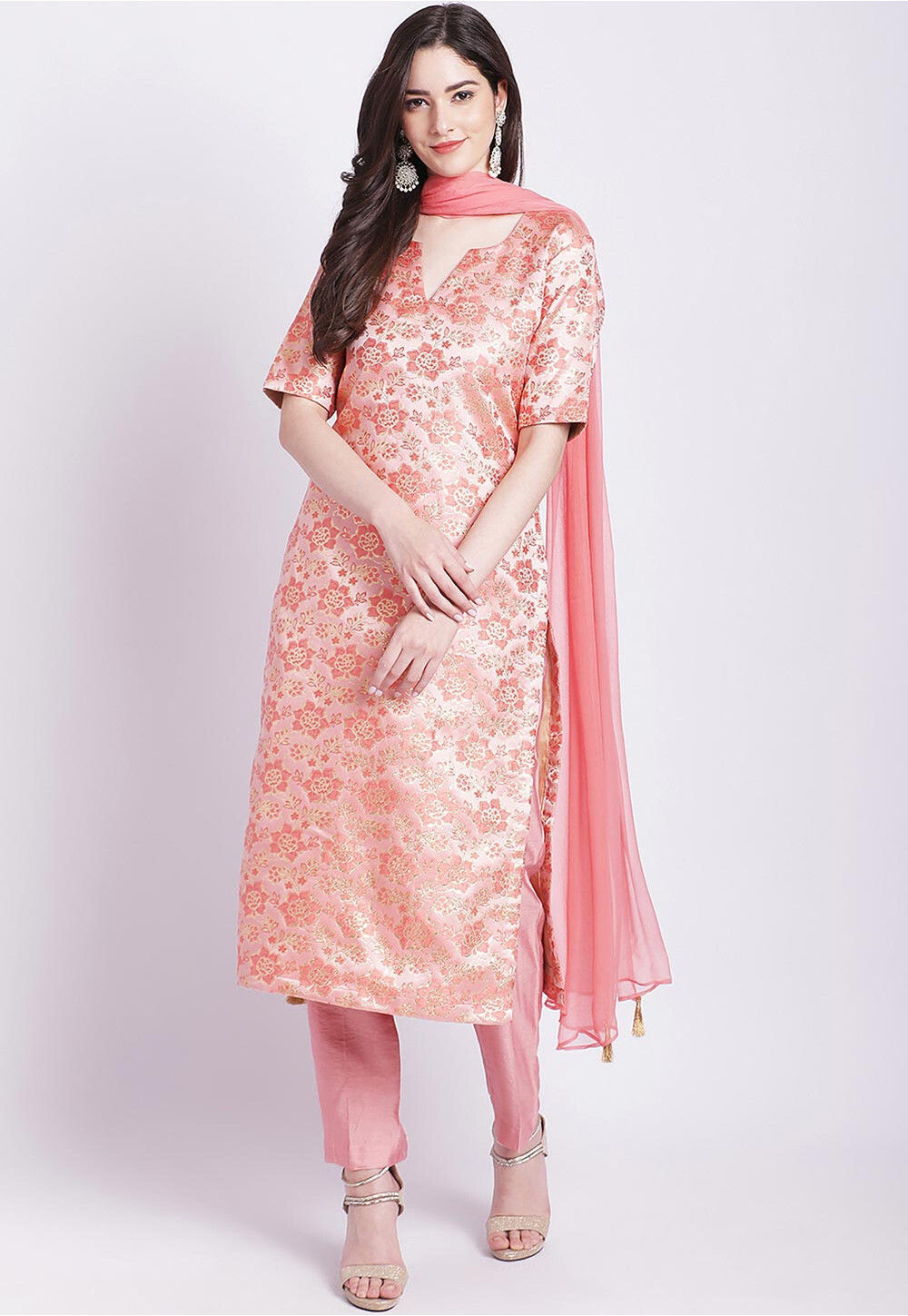 Buy Brocade Pakistani Suit in Peach Online : KNV474 - Utsav Fashion