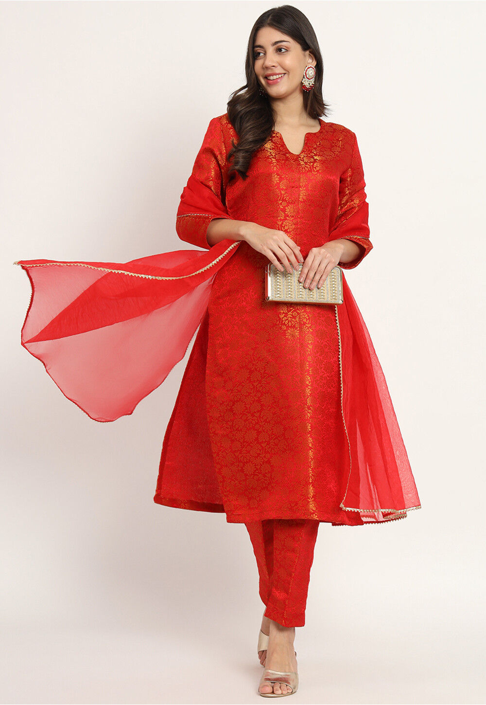Buy Brocade Pakistani Suit in Red Online : KNV499 - Utsav Fashion