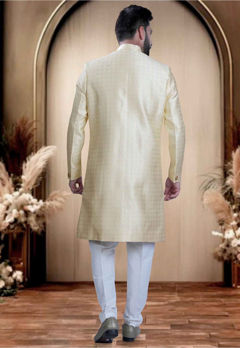 Buy Brocade Sherwani in Beige Online : MKZ520 - Utsav Fashion