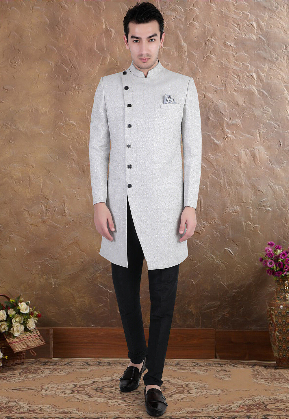 Buy Brocade Sherwani in Grey Online : MHG2314 - Utsav Fashion