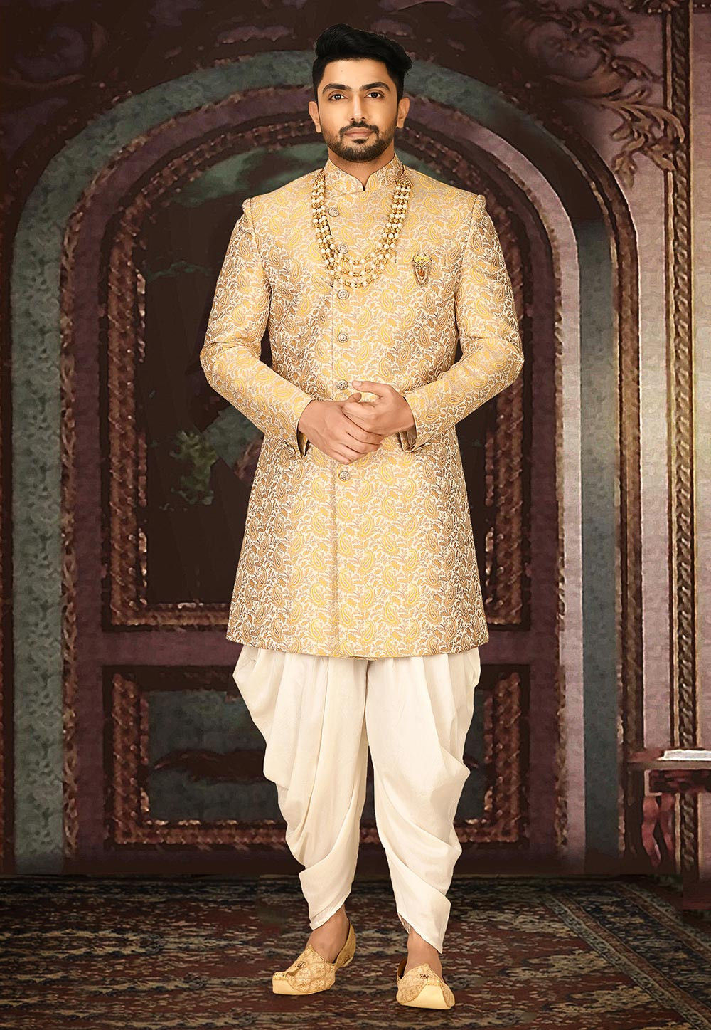 Buy Brocade Sherwani in Light Beige Online : MLC1165 - Utsav Fashion