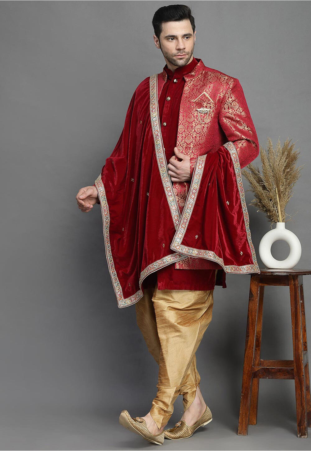Brocade Sherwani in Maroon : MXX156