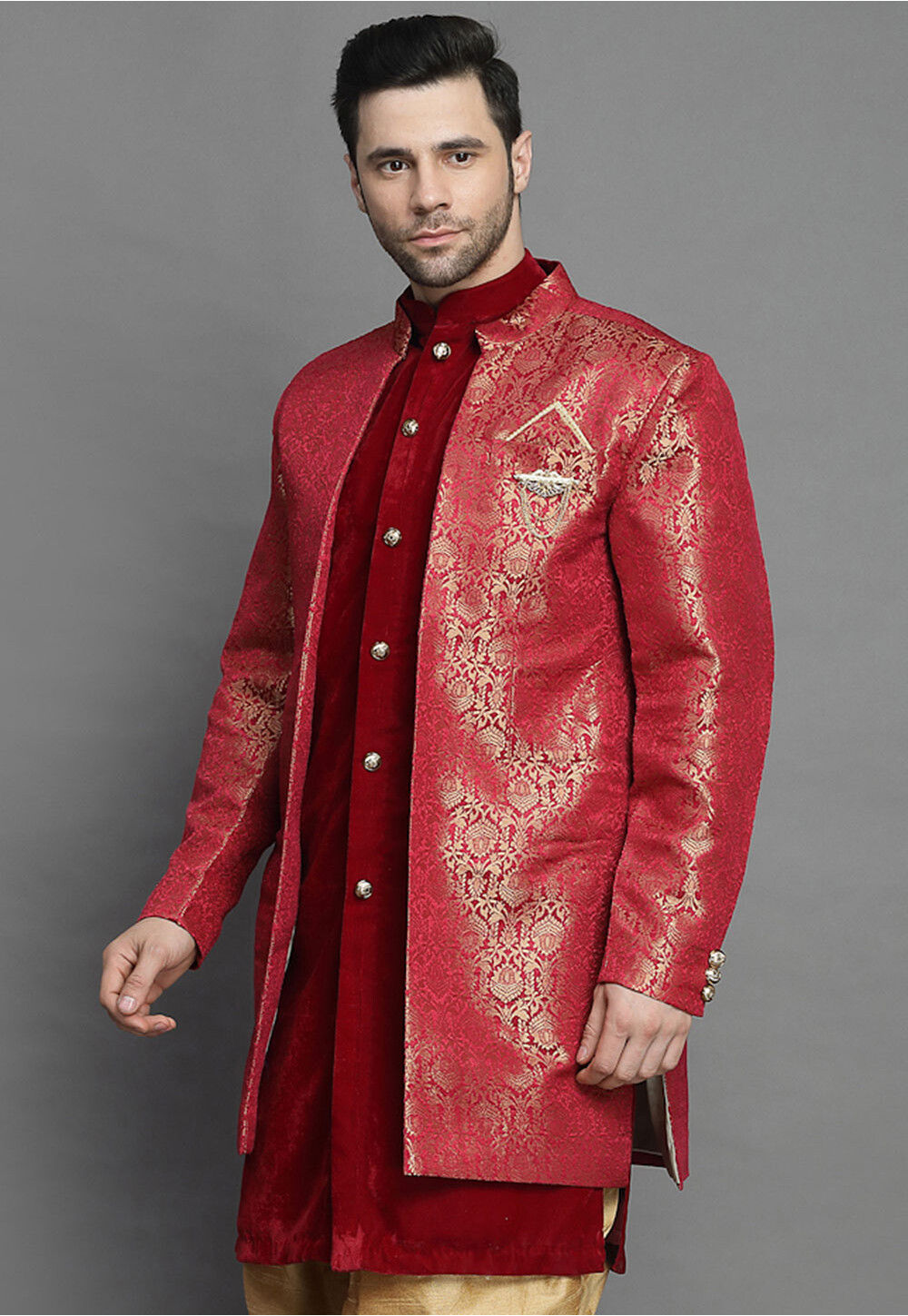 Buy Brocade Sherwani in Maroon Online : MXX156 - Utsav Fashion