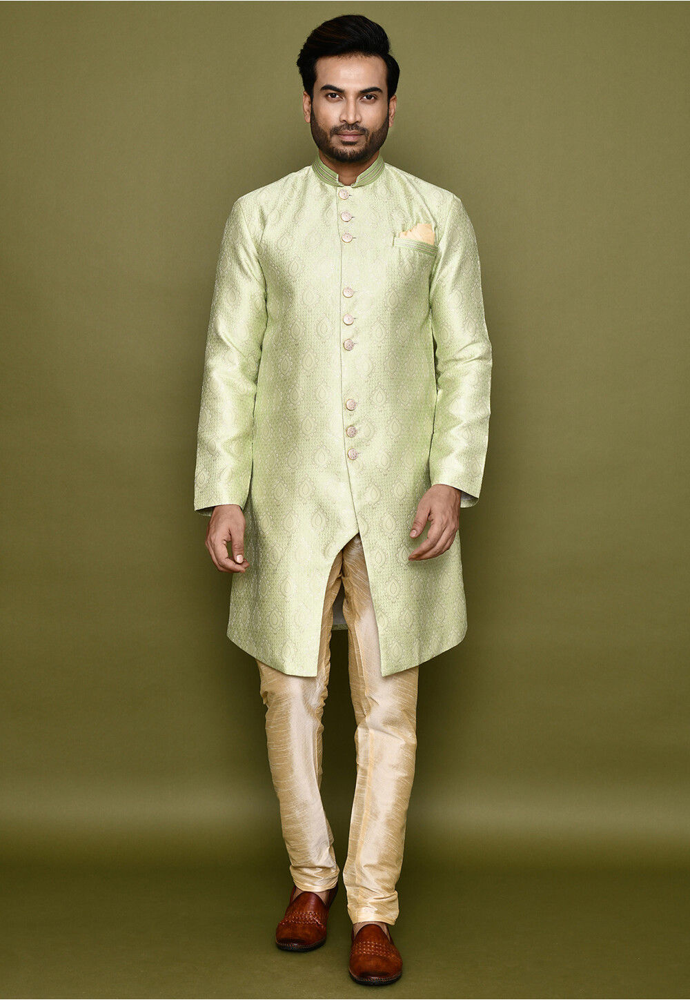 Buy Brocade Sherwani in Pastel Green Online : MFG460 - Utsav Fashion