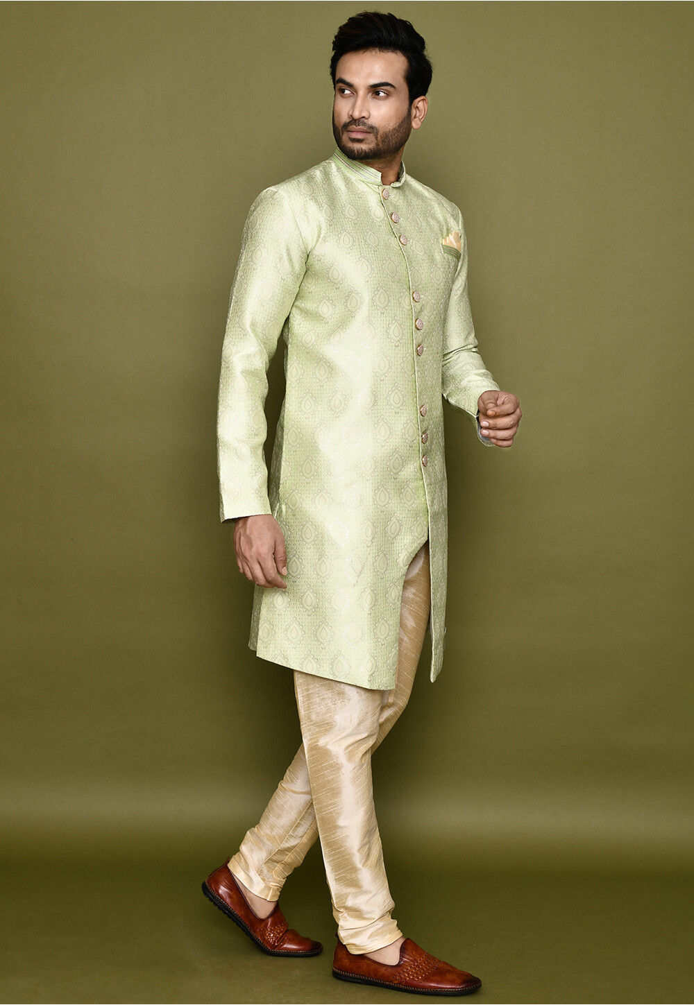 Buy Brocade Sherwani in Pastel Green Online : MFG460 - Utsav Fashion