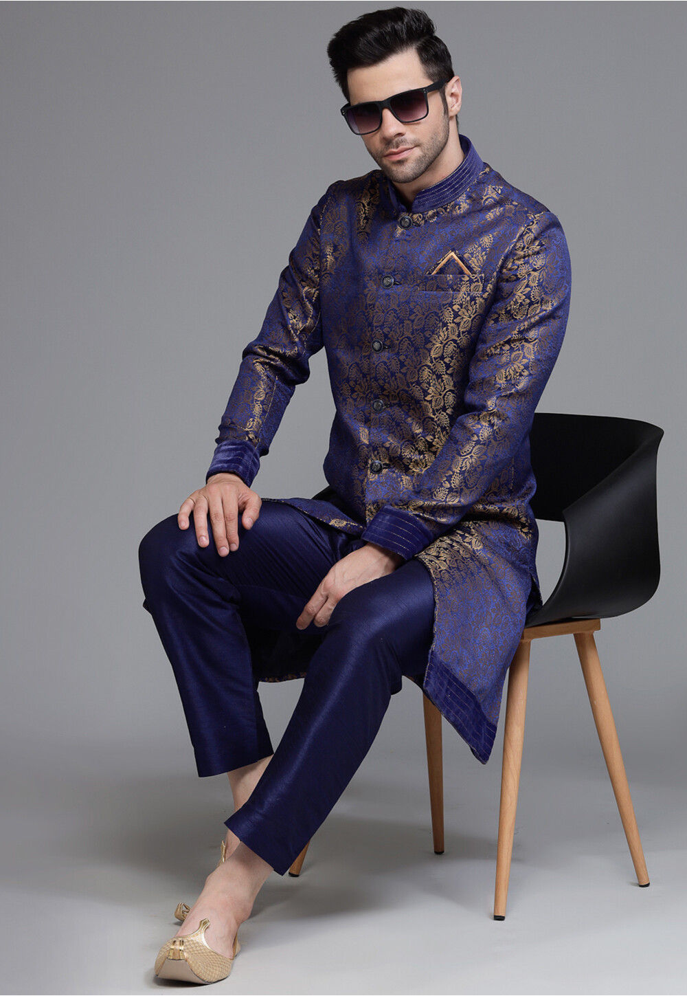 Buy Brocade Sherwani in Royal Blue Online : MXX420 - Utsav Fashion
