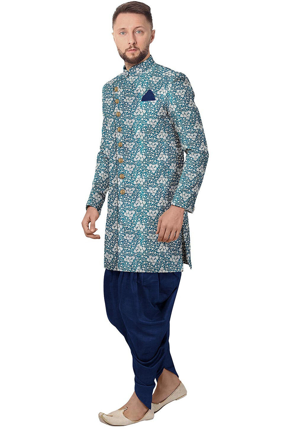 Buy Brocade Sherwani in Teal Blue Online : MTE1698 - Utsav Fashion