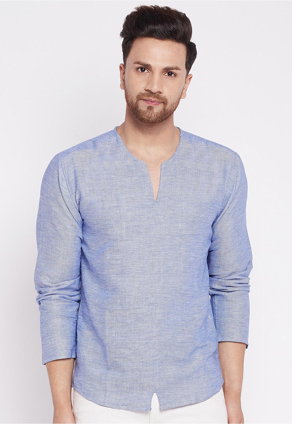 Buy Brocade Short Kurta in Blue Online : MAN212 - Utsav Fashion