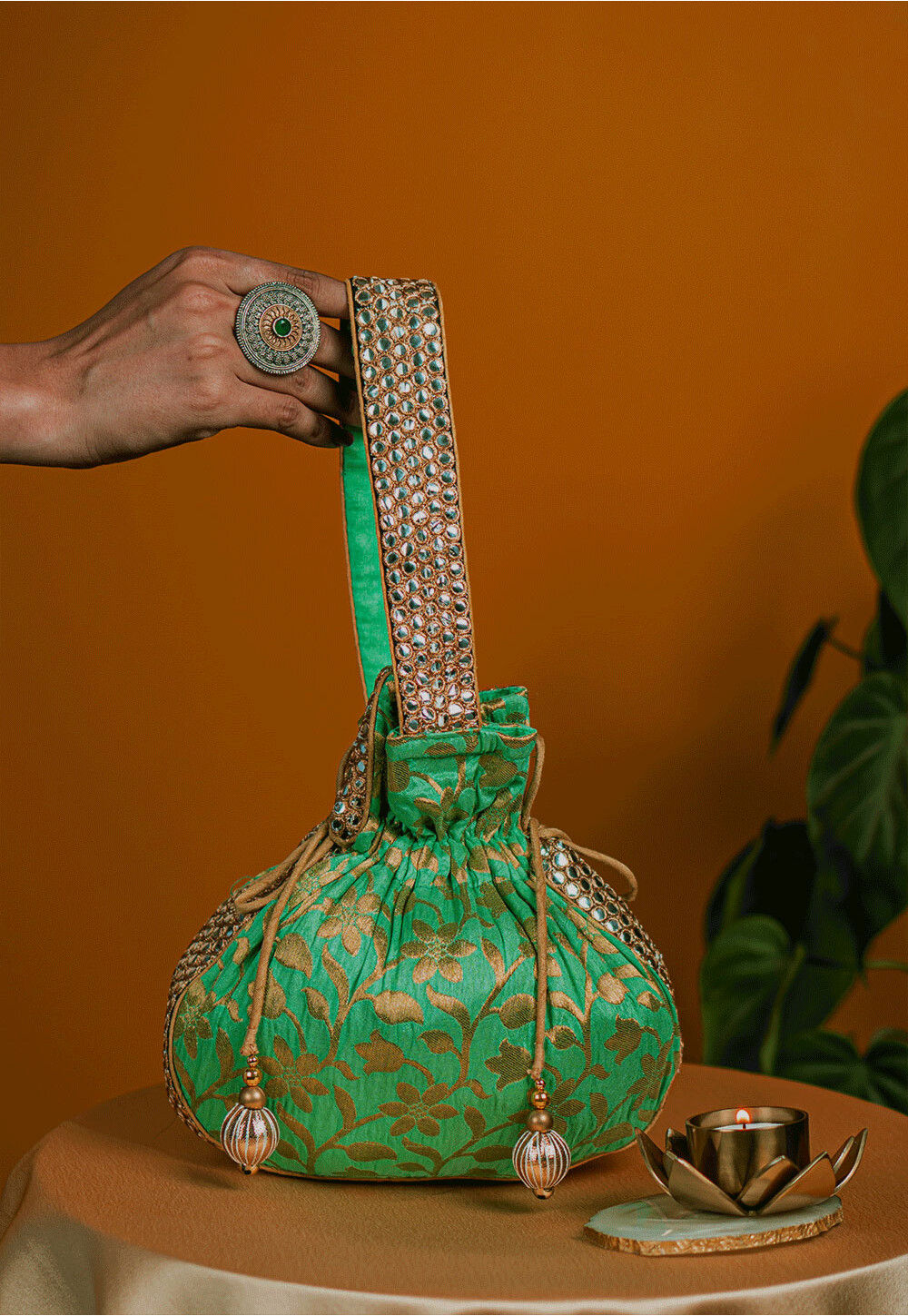 Buy Brocade Silk Potli Bag in Pastel Blue Online : DMQ254 - Utsav Fashion