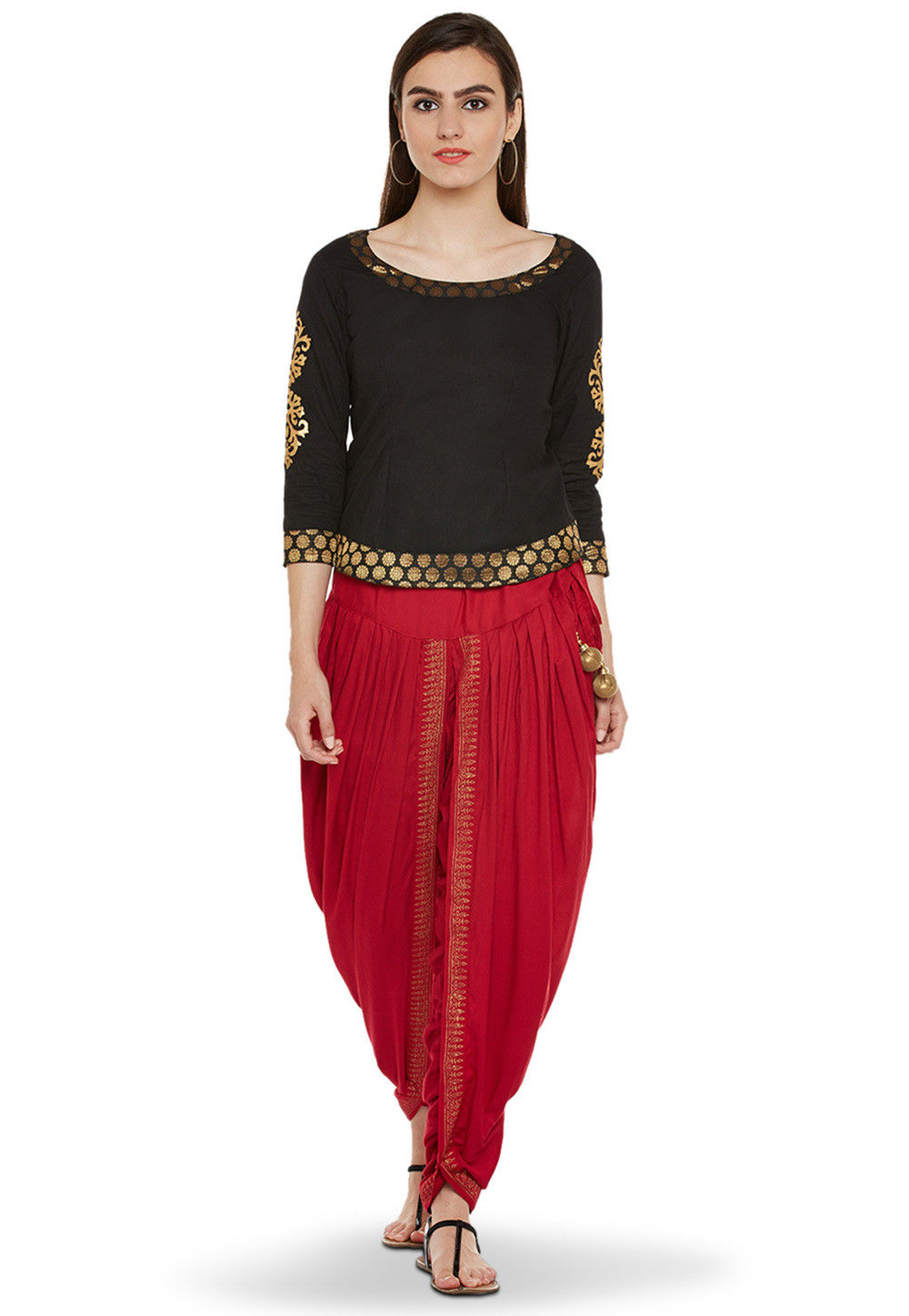 Buy Block Printed Cotton Viscose Dhoti in Red Online : BTS150 - Utsav ...