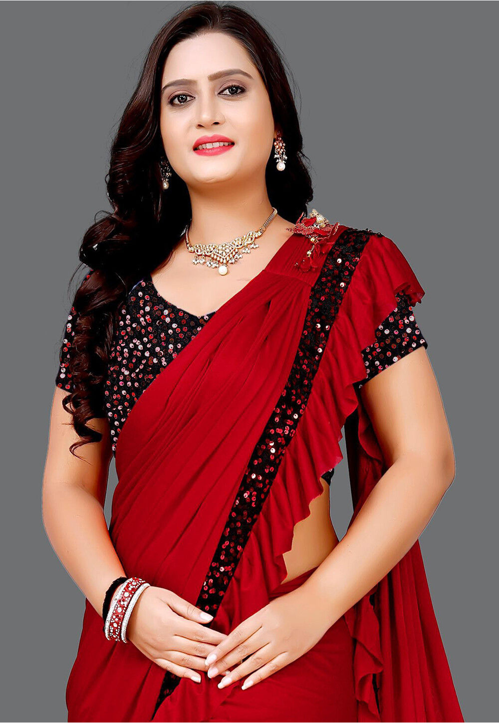 Buy Butterfly Pallu Lycra (Elastane) Saree in Red Online : SFF2528 - Utsav Fashion