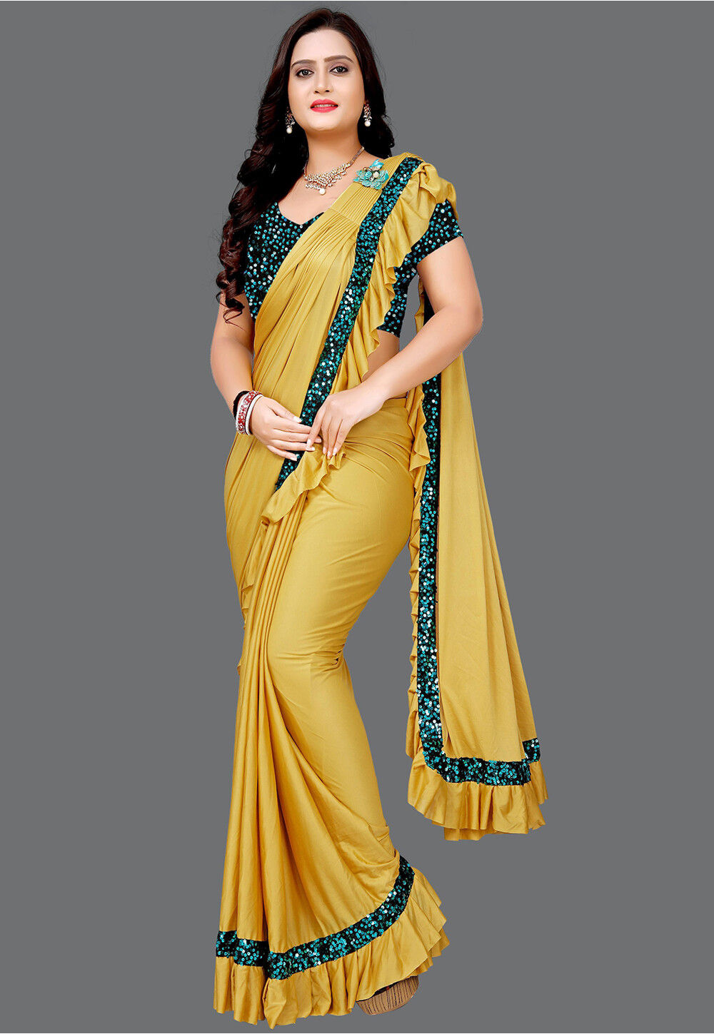 Buy Butterfly Pallu Lycra (Elastane) Saree in Yellow Online : SFF2522 ...