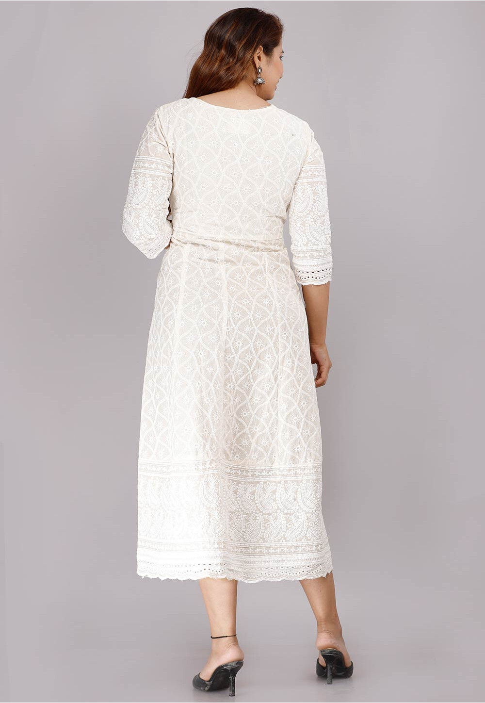 Buy Chikankari Cotton Anarkali Suit in Off White Online : KAP184 - Utsav Fashion