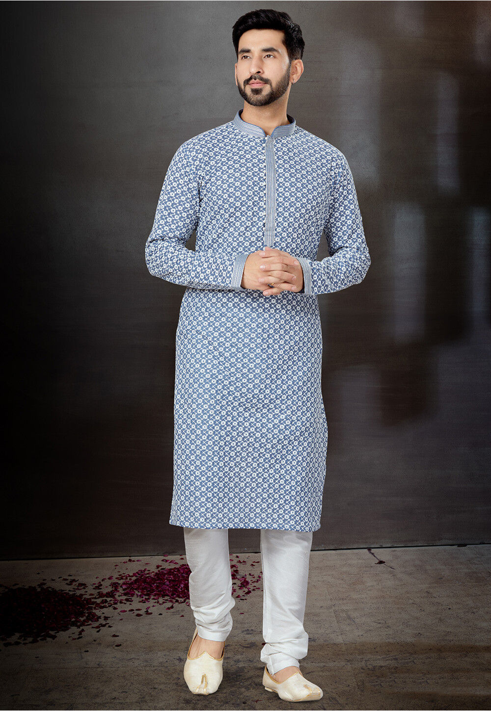 Buy Chikankari Cotton Silk Kurta in Blue Online : MUX1175 - Utsav Fashion