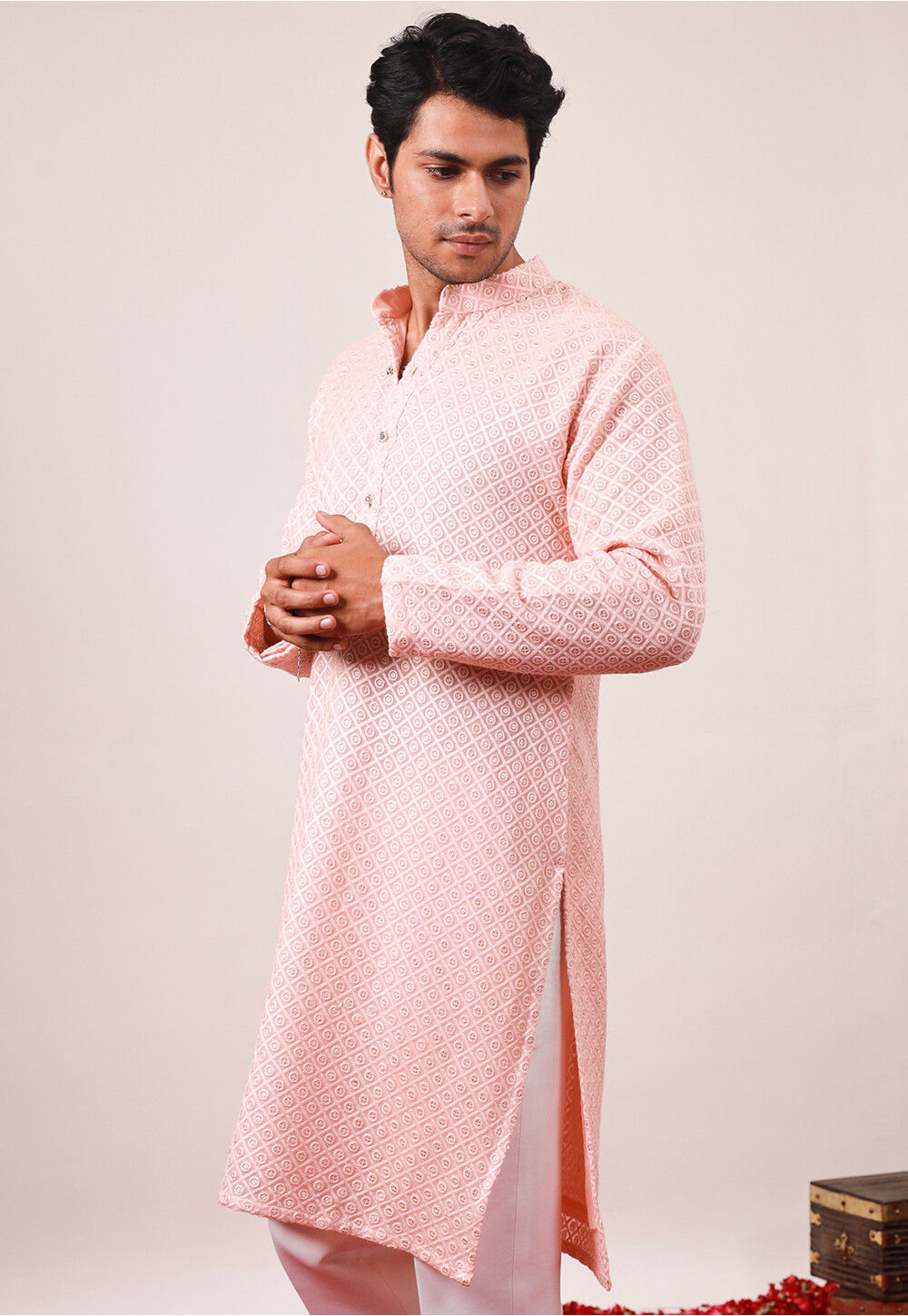 Buy Chikankari Georgette Kurta in Peach Online : MTE1785 - Utsav Fashion