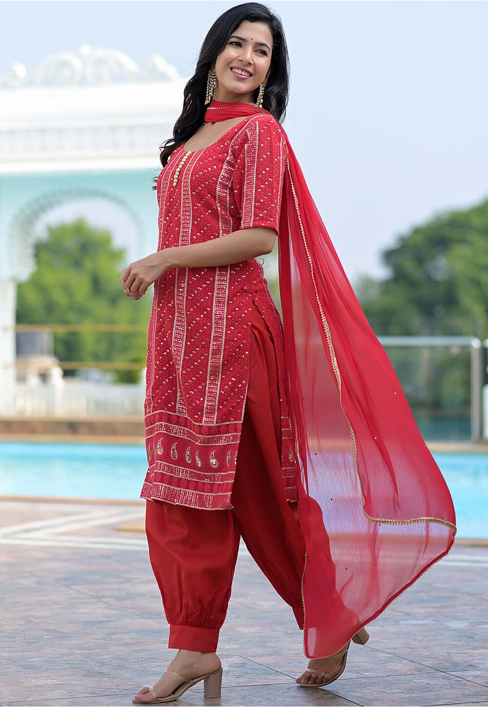 Buy Chikankari Pure Georgette Punjabi Suit in Red Online : KHS756 ...