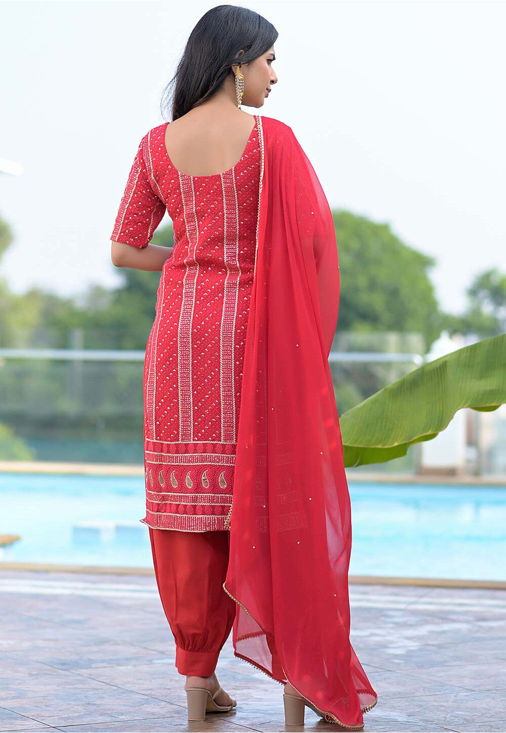 Buy Chikankari Pure Georgette Punjabi Suit in Red Online : KHS756 ...